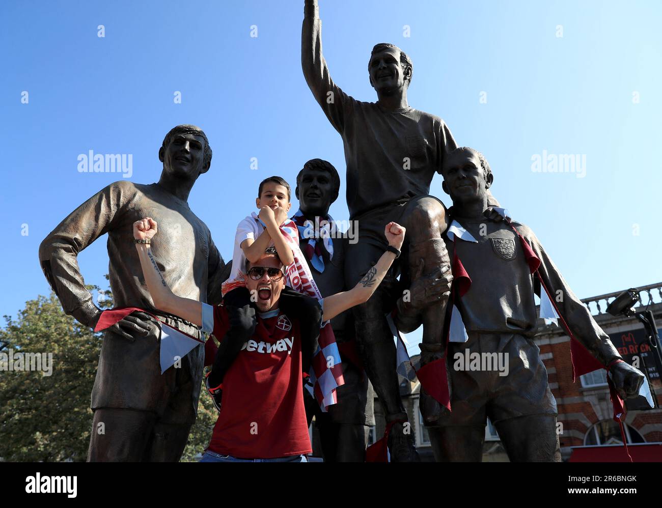West Ham United fans around the Champions Statue prior to an open top ...