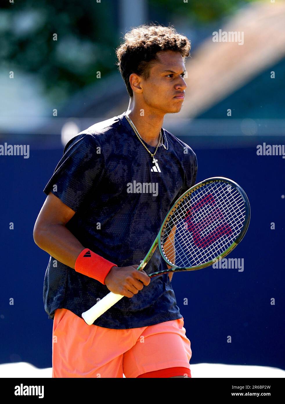 Gabriel Diallo in action during his match against Dan Evans on day four ...