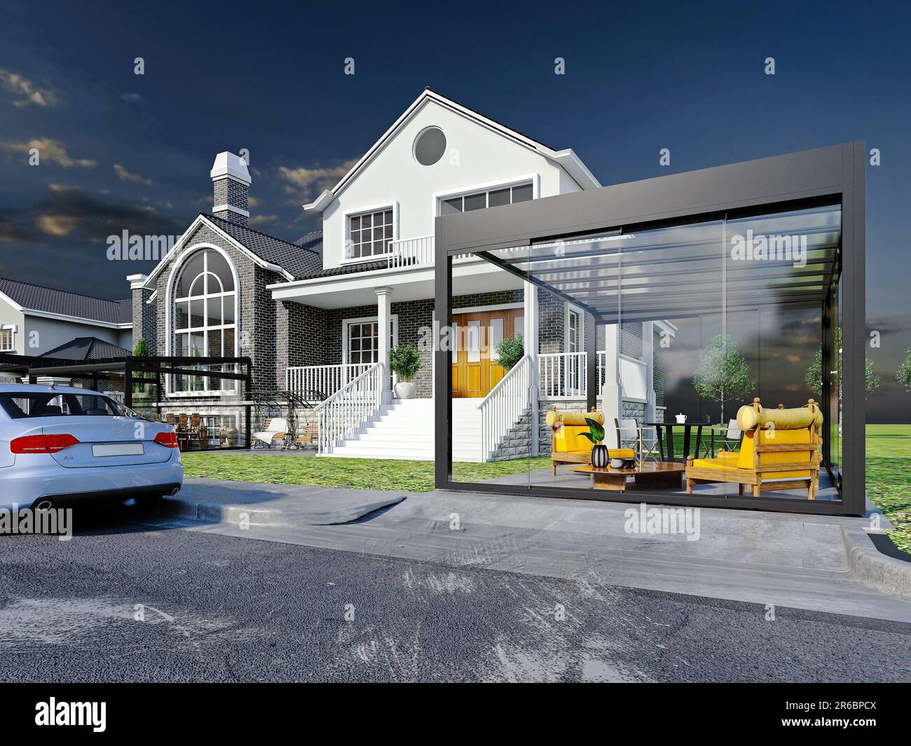 Modern Pergola Sunroom Outdoor Life, 3d rendering Stock Photo - Alamy