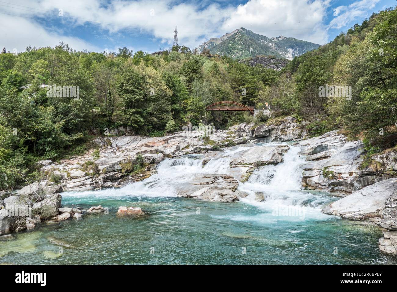 The Potholes of the Giants in the Toce River with green water and ...