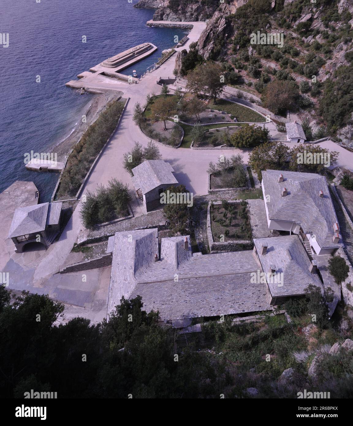 The Monastery of Dionysiou is a monastery built on Mount Athos Stock ...