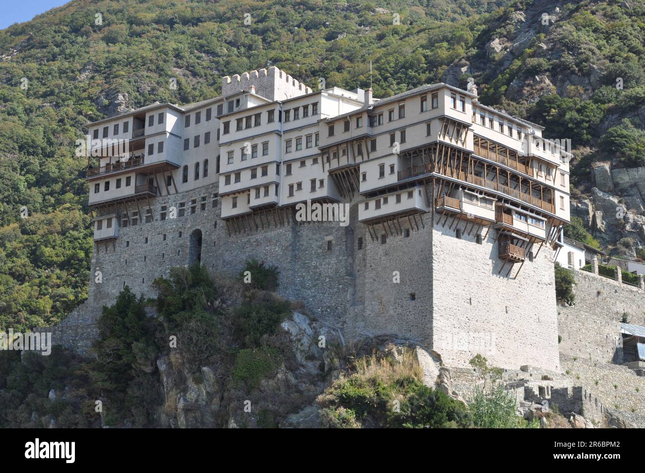 The Monastery of Dionysiou is a monastery built on Mount Athos Stock ...
