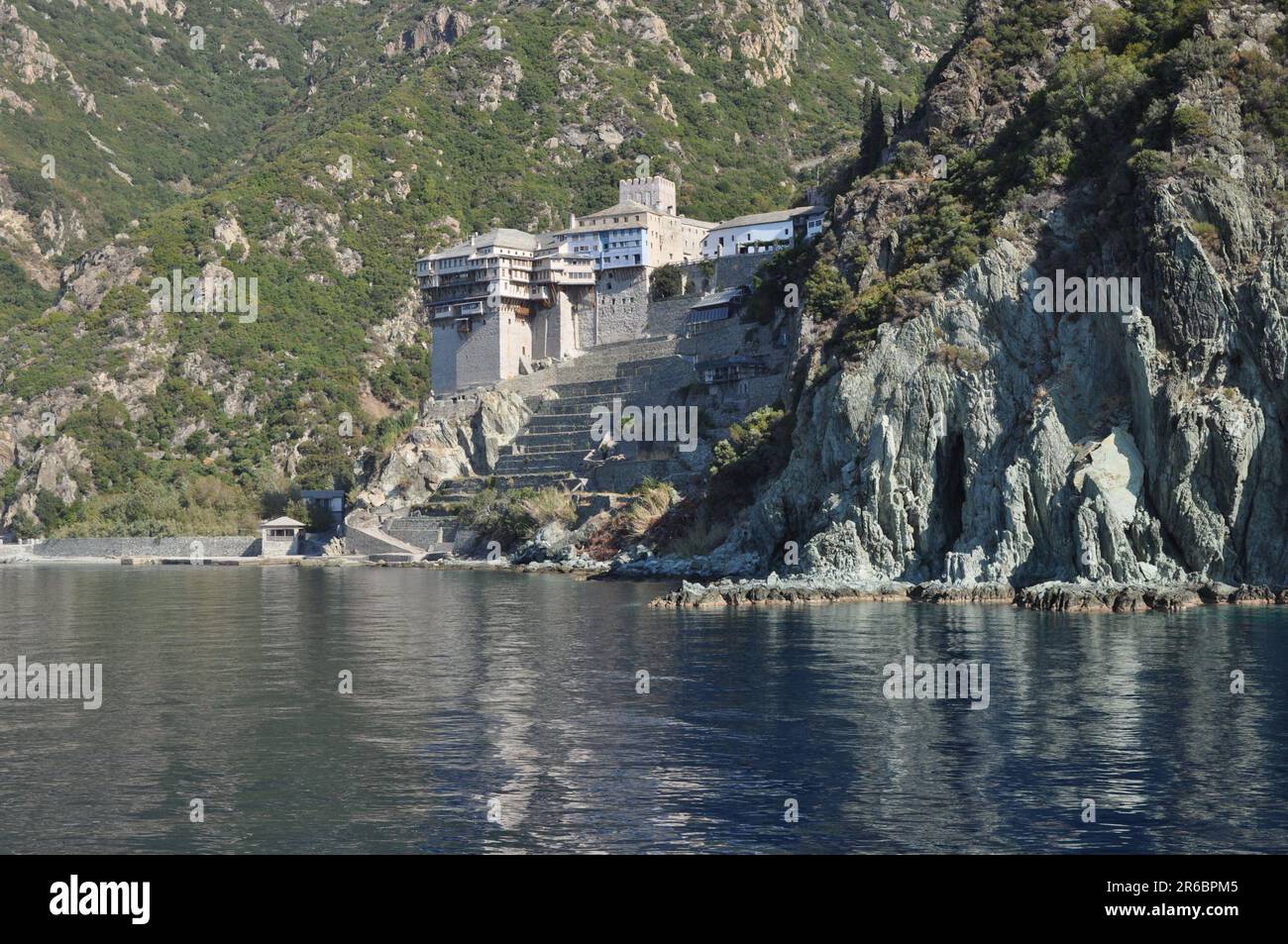 The Monastery of Dionysiou is a monastery built on Mount Athos Stock ...