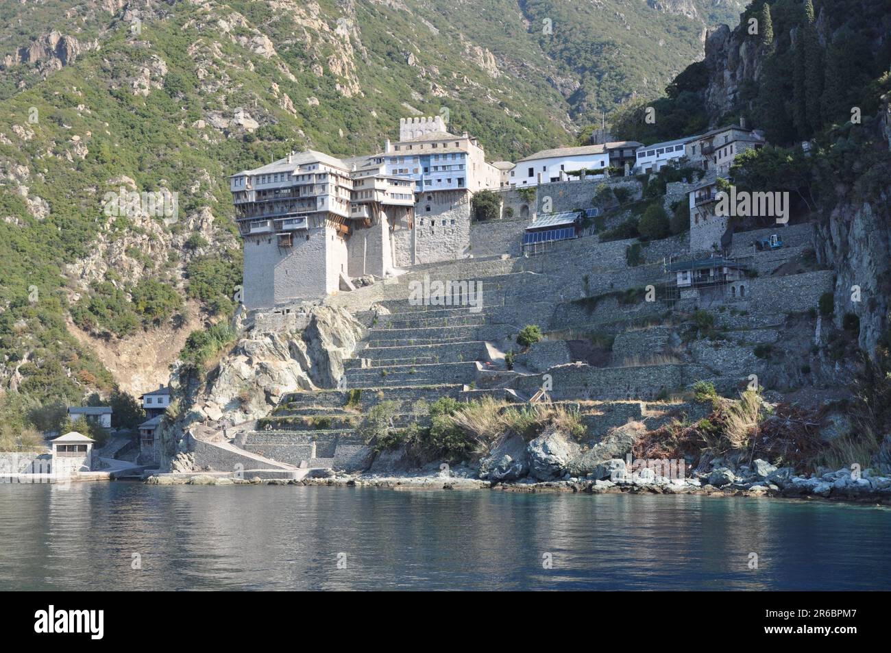 The Monastery of Dionysiou is a monastery built on Mount Athos Stock ...
