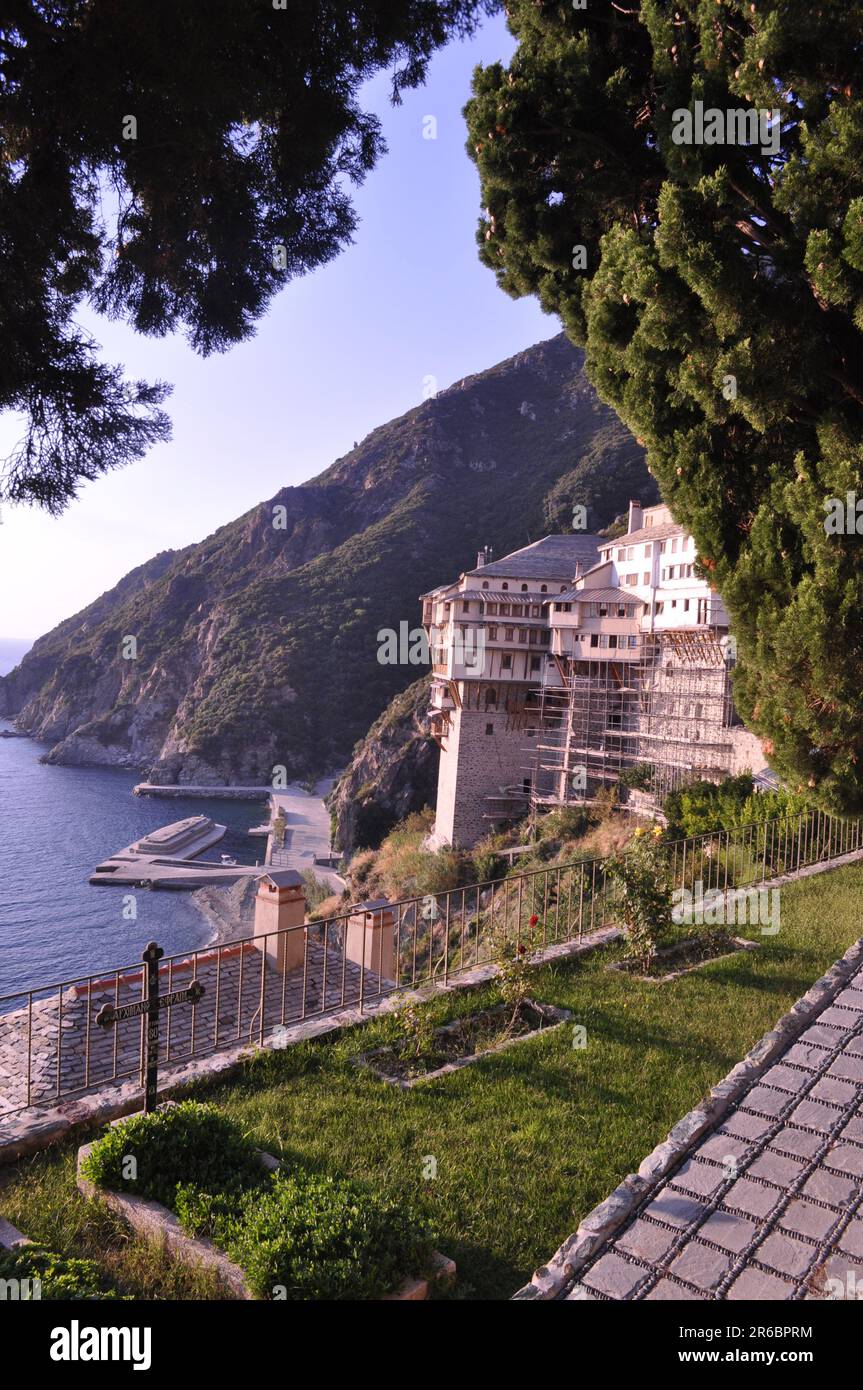 The Monastery of Dionysiou is a monastery built on Mount Athos Stock ...
