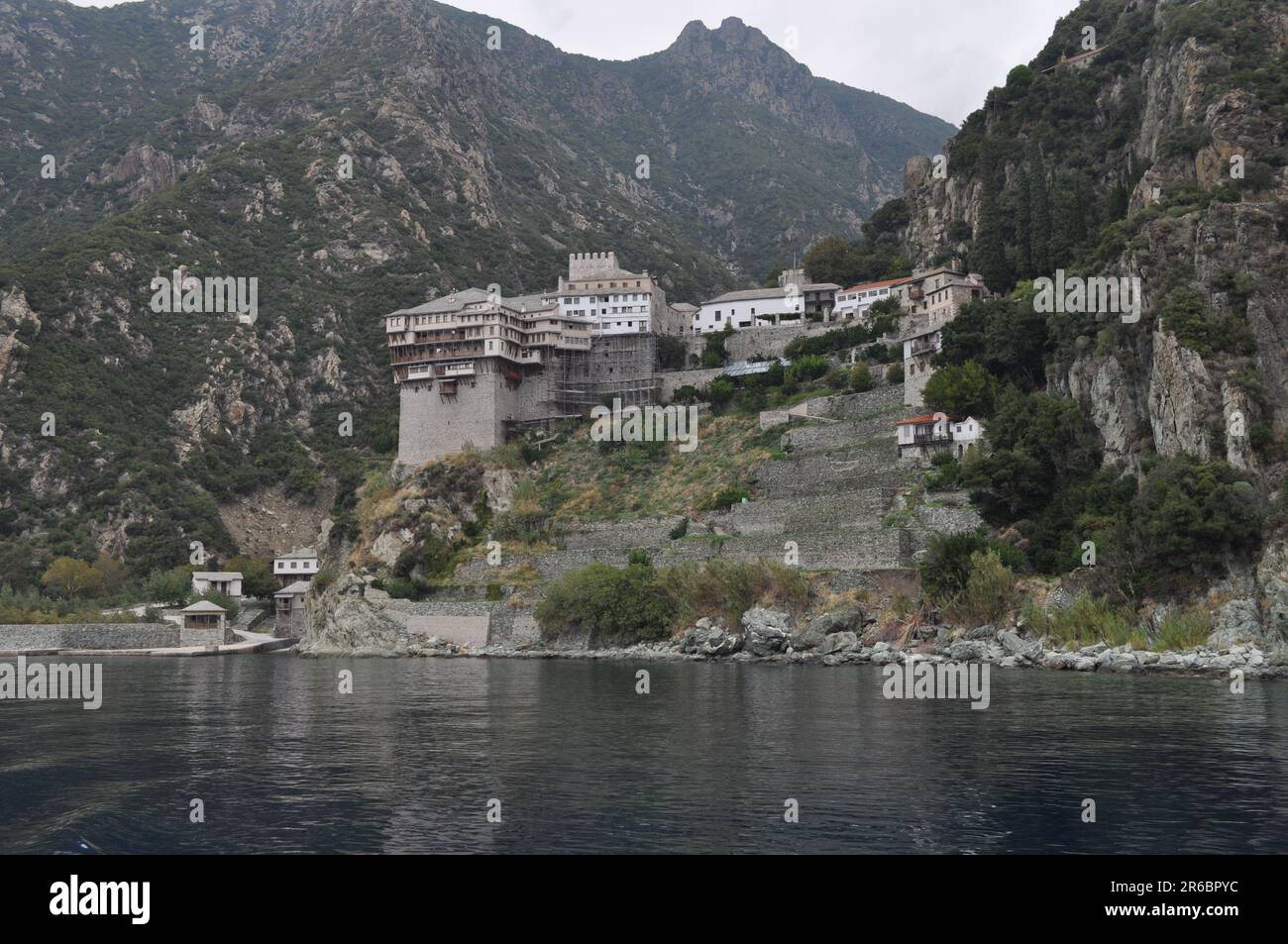 The Monastery of Dionysiou is a monastery built on Mount Athos Stock ...