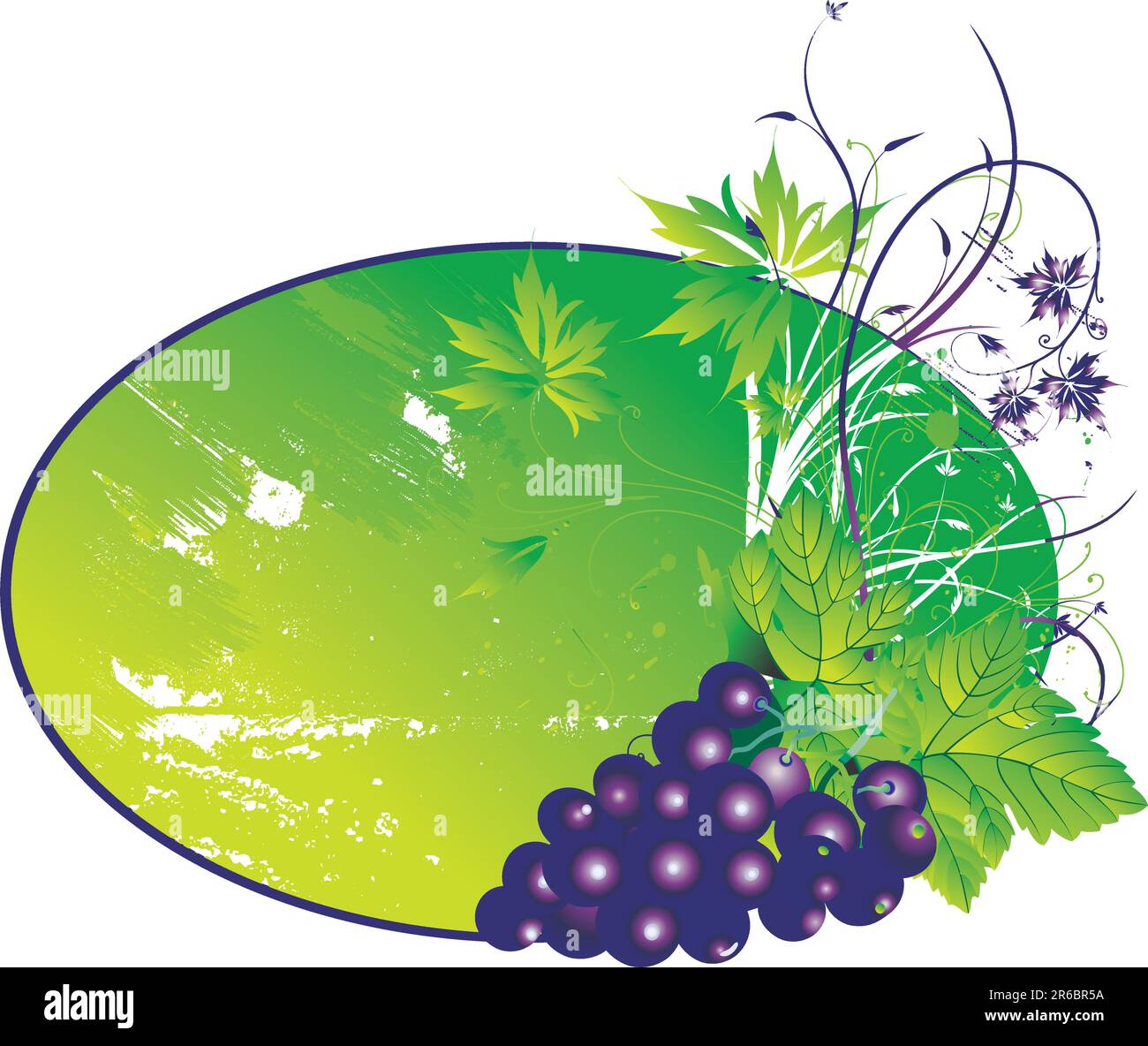 The stylised cluster of grapes with leaves on an abstract background ...