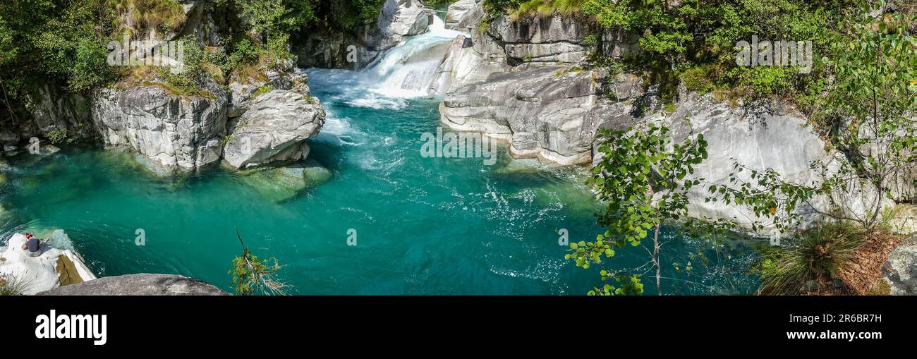 The Potholes of the Giants in the Toce River with green water and ...
