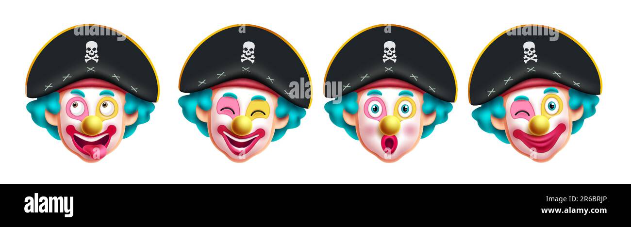 Clown pirate characters vector set design. Pirate clown costume for ...
