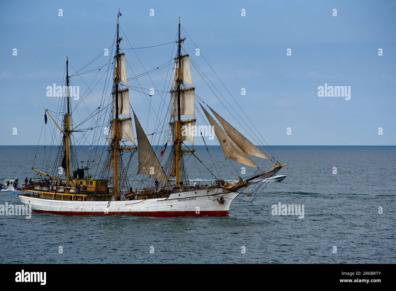 The barque Picton Castle, whose homeport is Lunenburg, Nova Scotia ...