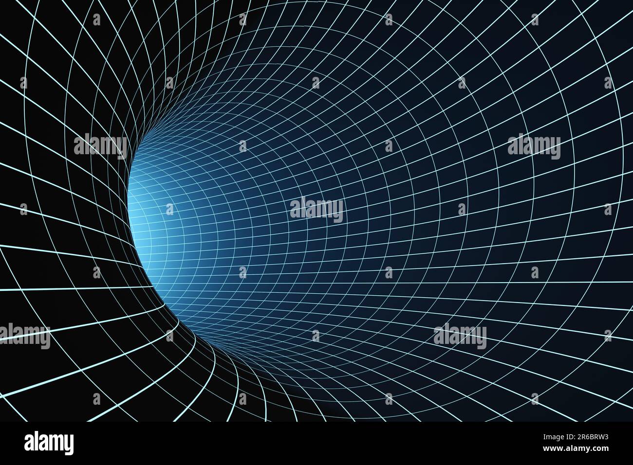 Glowing grid lines forming a tunnel with an illuminated end ...