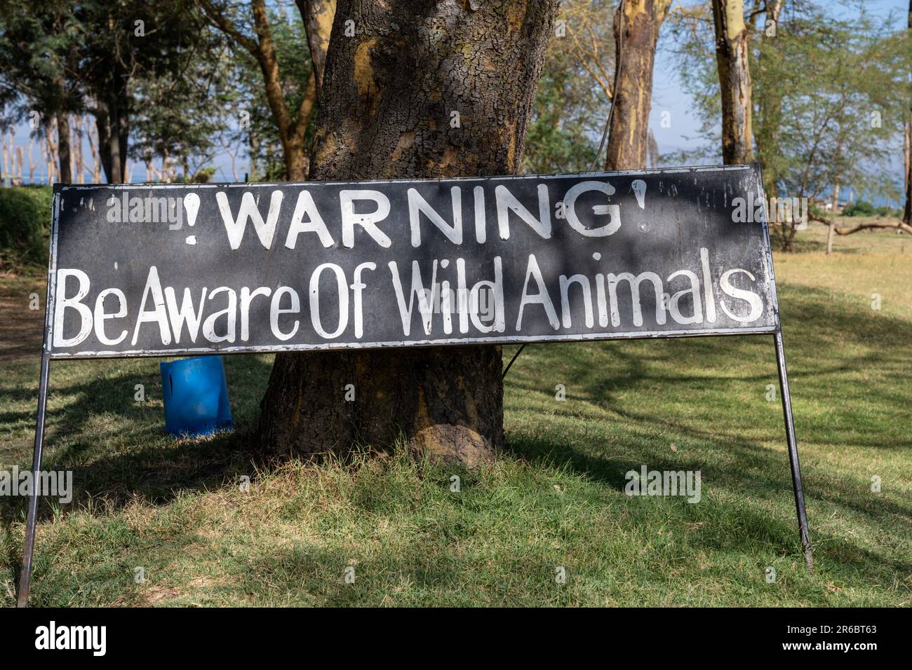 Warning sign - beware of wild animals - Kenya, Africa at Lake Naivasha ...