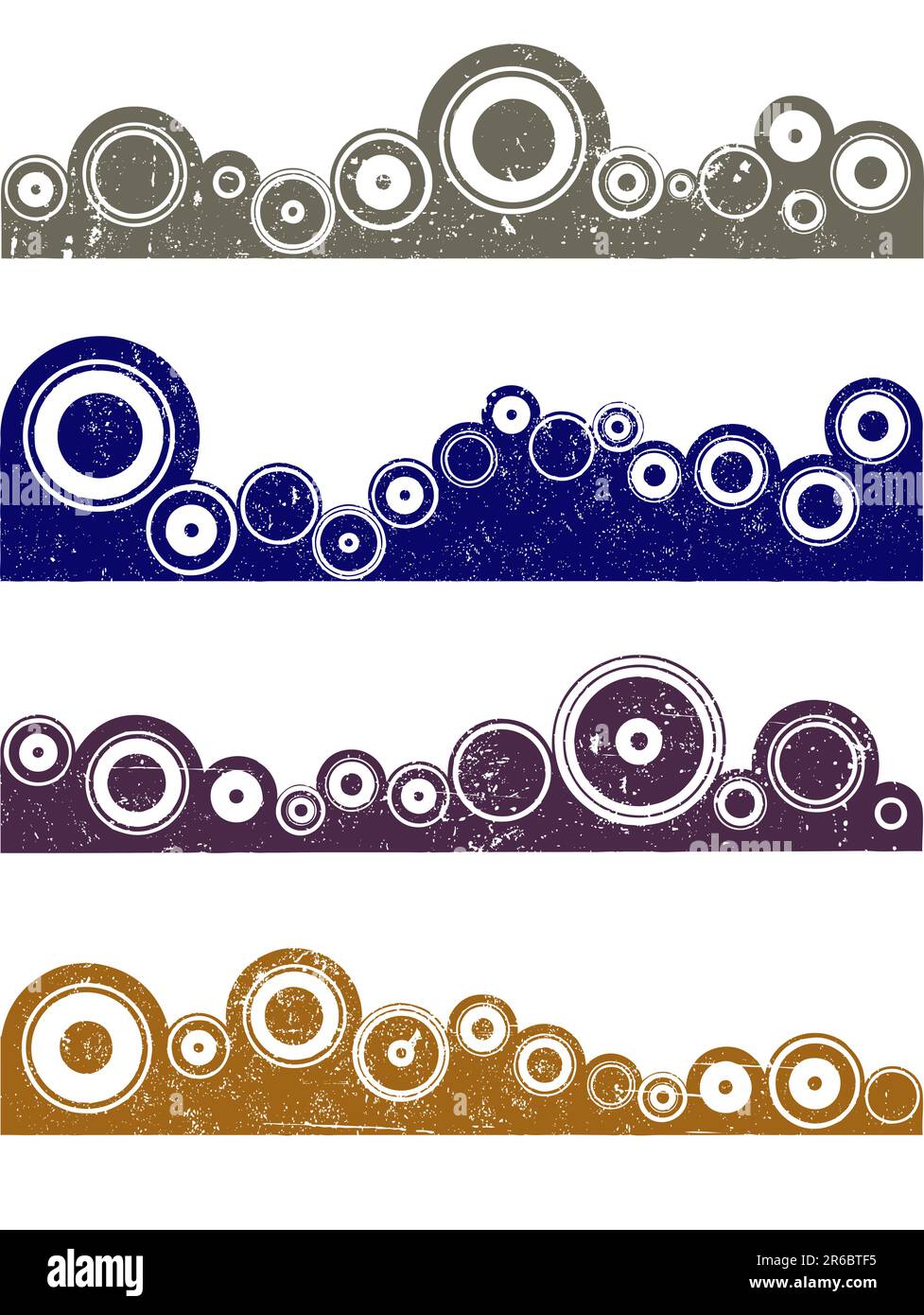 4 Landscape circle vector elements with grunge effects. Each in a ...