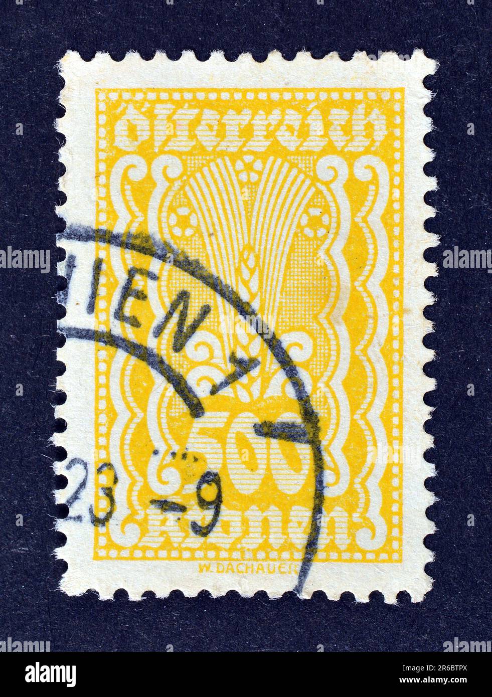 Cancelled postage stamp printed by Austria, that shows Symbolism : ear ...