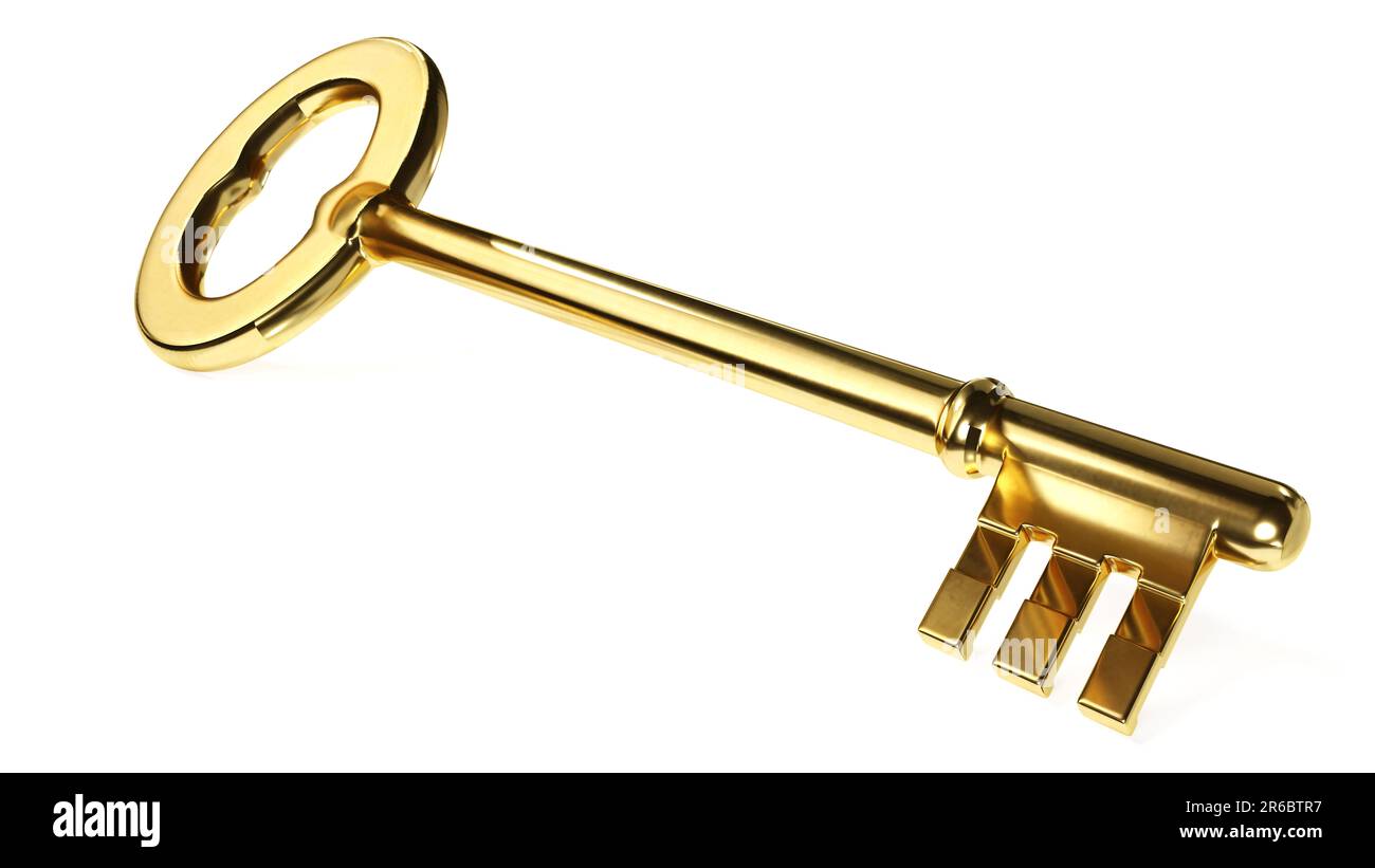 Old style golden key on a white background Stock Photo - Alamy