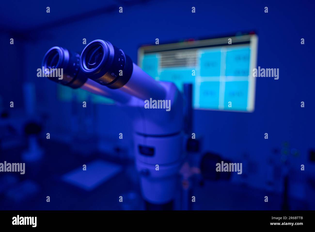 Ocular lenses of big microscope in genetic research laboratory Stock ...