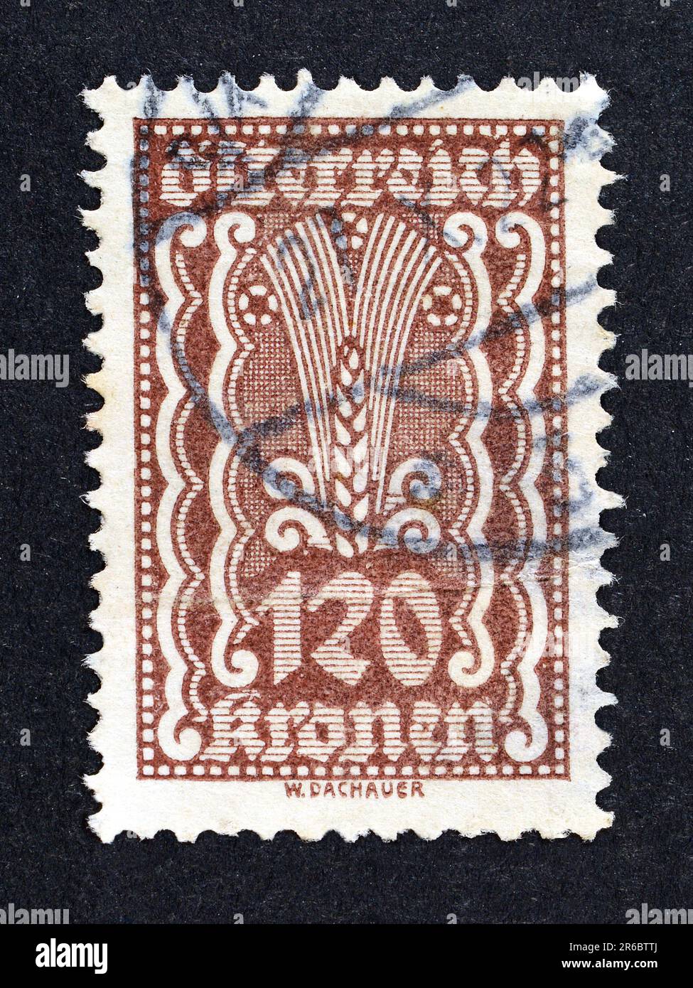 Cancelled postage stamp printed by Austria, that shows Symbolism : ear ...