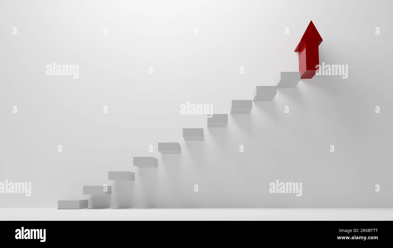 Staircase with red arrow pointing up Stock Photo - Alamy