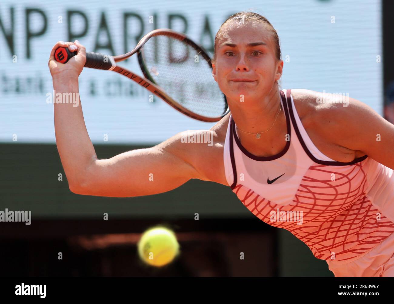 Paris, France. 08th June, 2023. Aryna Sabalenka of Belarus plays ...