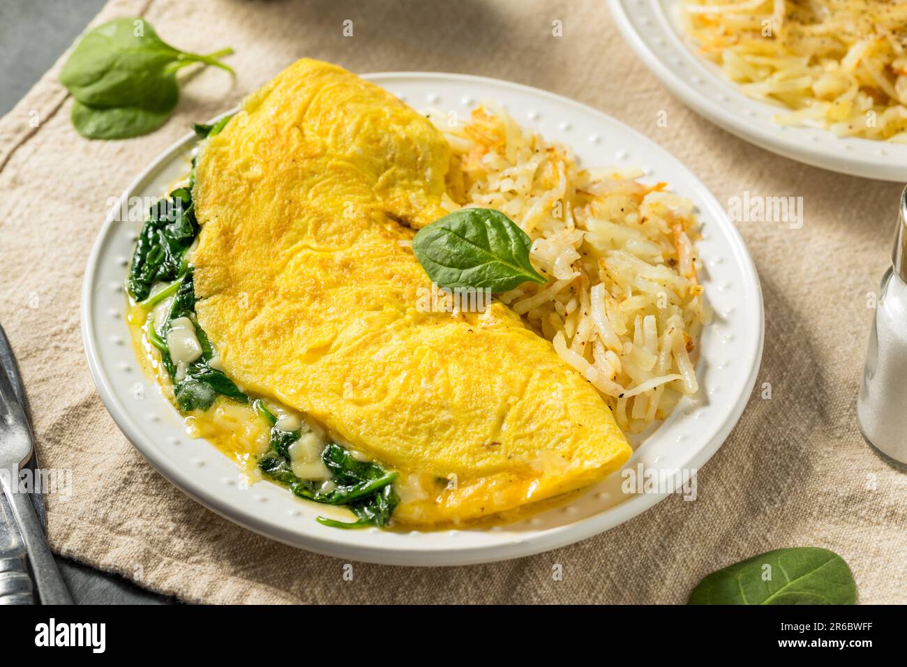 Homemade Spinach Florentine Omelet with Cheese and Potatoes Stock Photo ...