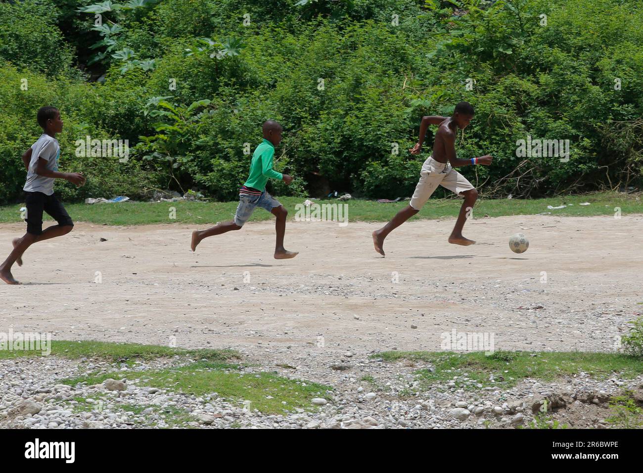 Children play soccer in Les Cayes, Haiti, Friday, May 26, 2023. (AP ...