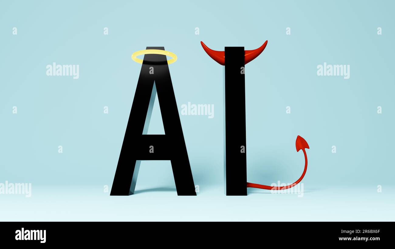 Illustration of symbolic representations of good and evil AI morality ...