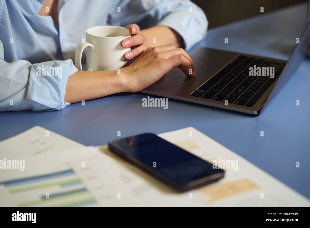 Female using her portable computer during coffee break Stock Photo - Alamy