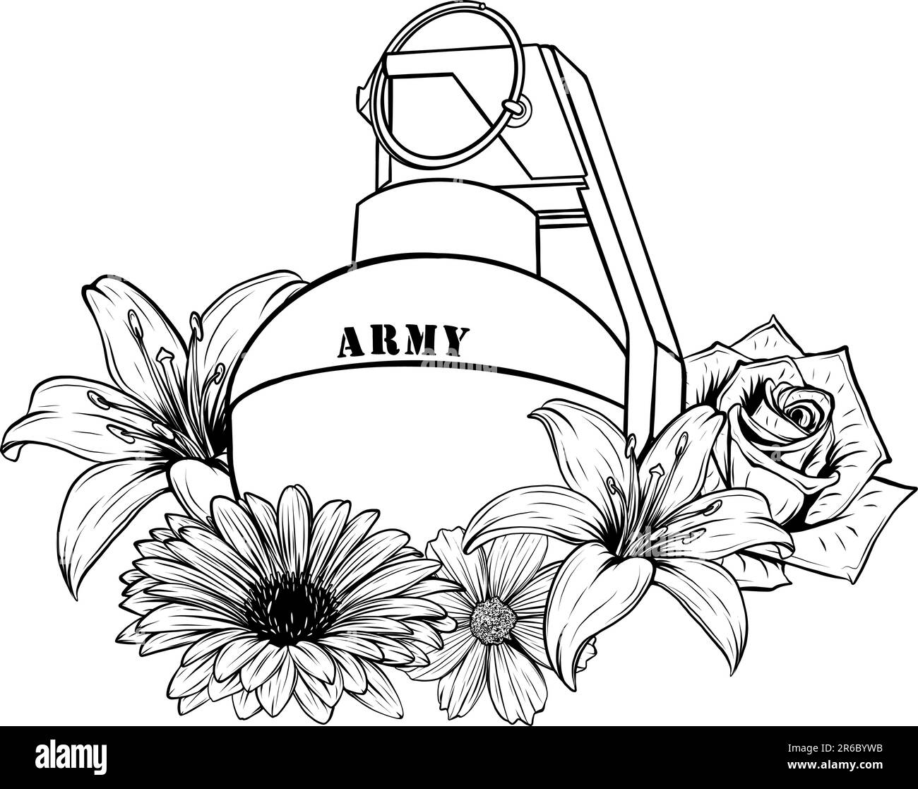 Hand grenade vector illustration. Vintage monochrome ammunition element ...