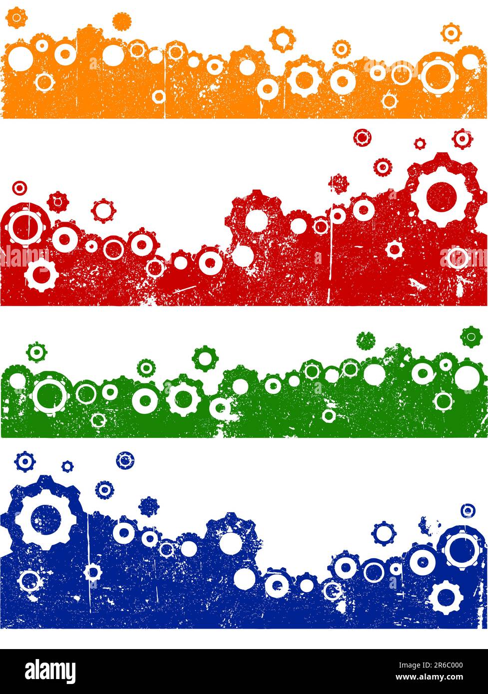 4 Grunge Cog Landscape elements (Grouped for easy use and coloring ...