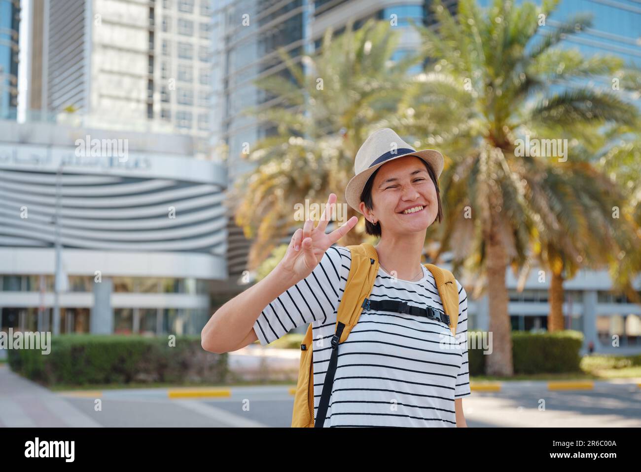 travel to the United Arab Emirates, Happy young asian female traveler ...