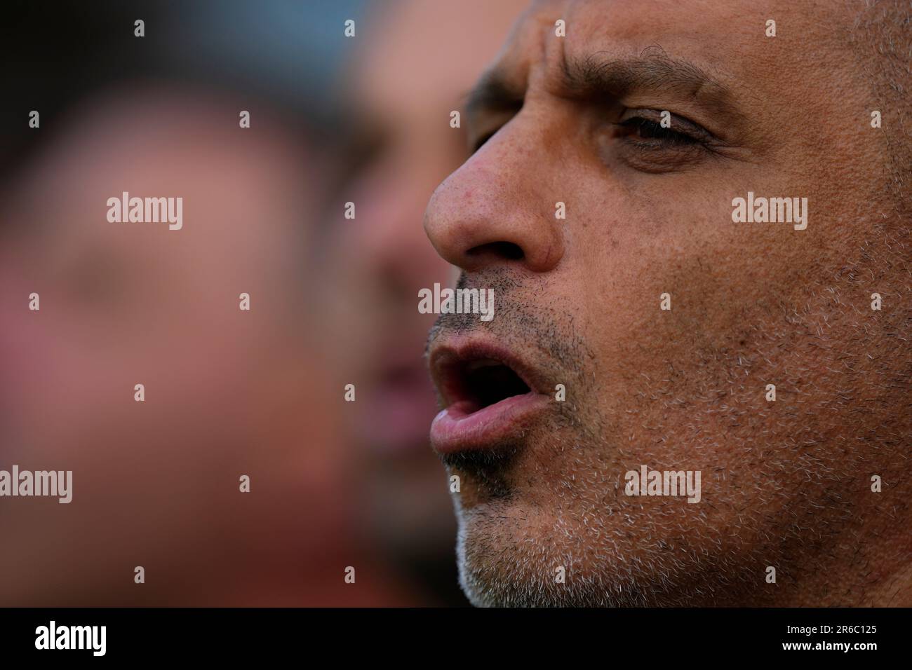 Israel's coach Ofir Haim signs national anthem prior to a FIFA U-20 ...