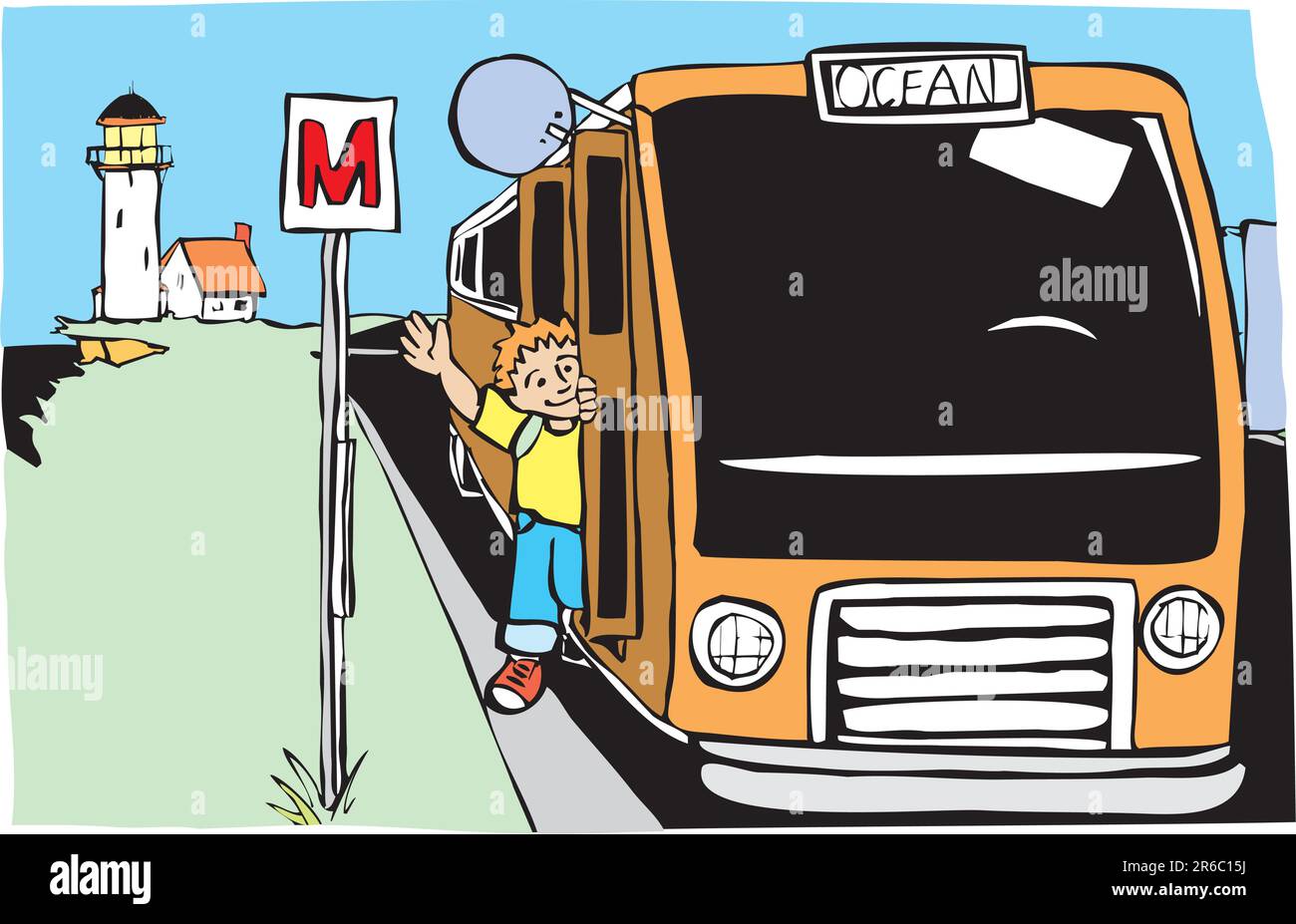 Boys at bus stop Stock Vector Images - Alamy