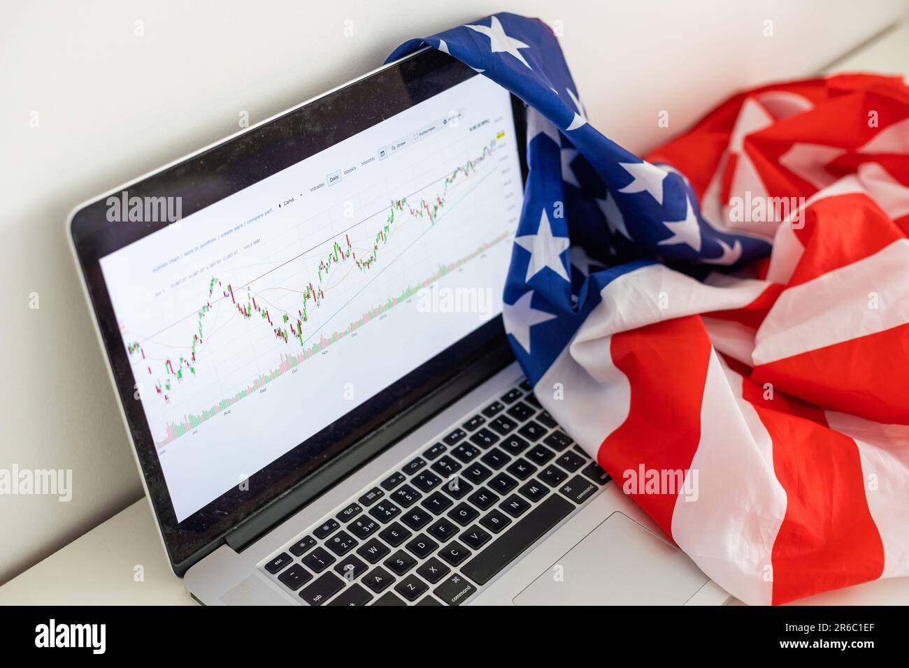 Stock market data chart analysis by ingenious computer software . Investment application display ...
