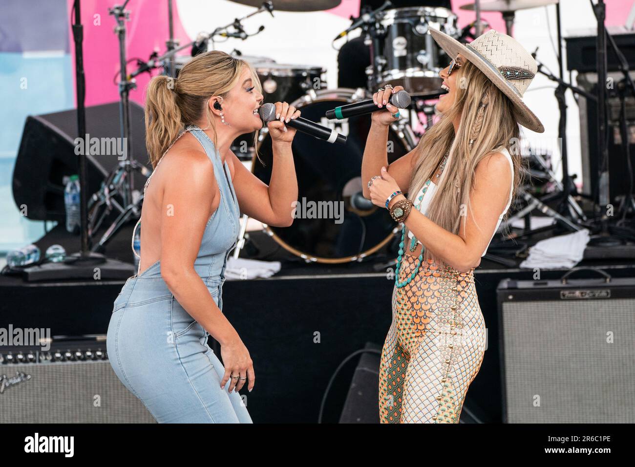 Lauren Alaina, left, and Lainey Wilson perform during the 2023 CMA Fest ...