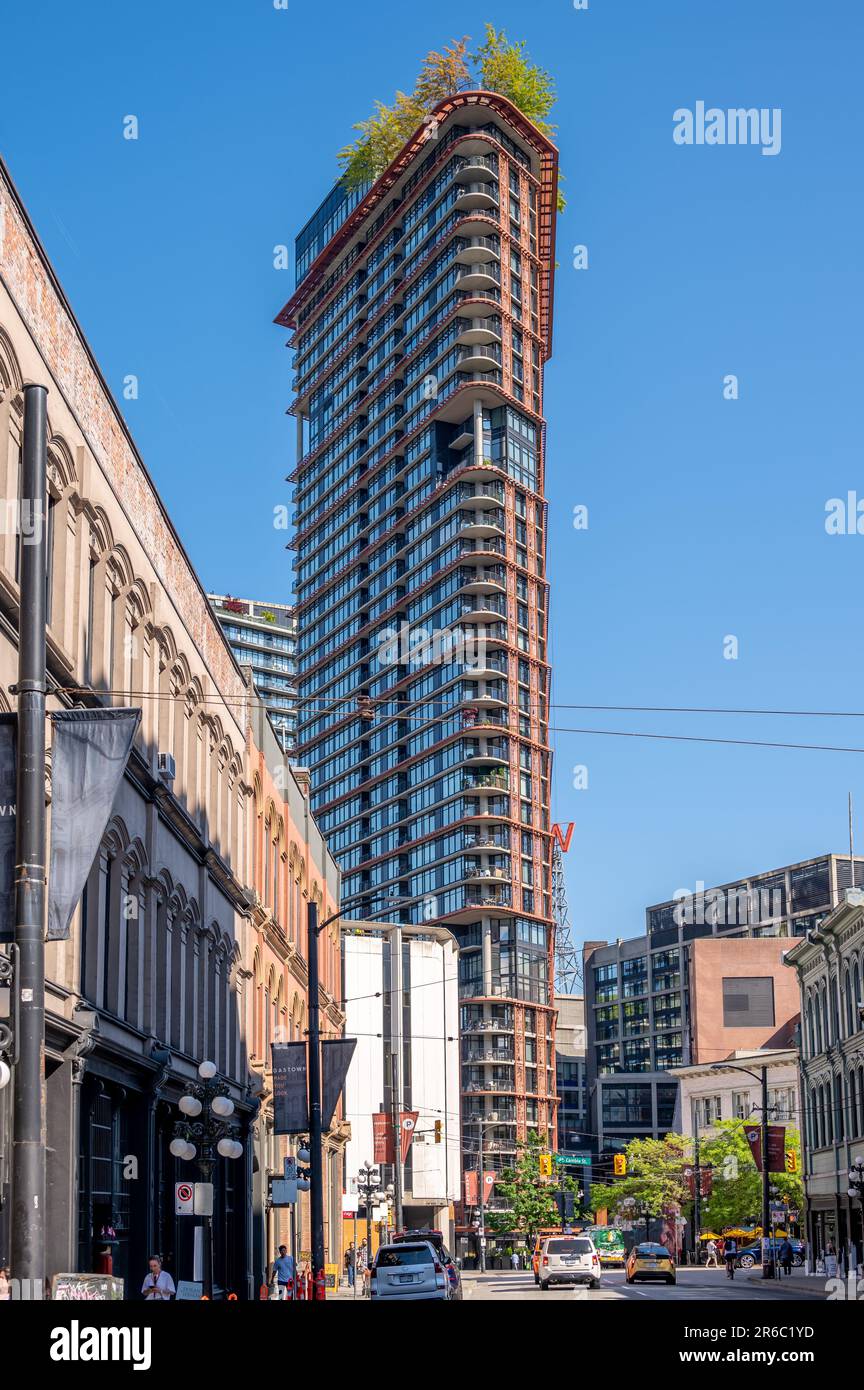 Vancouver, British Columbia - May 26 2023: View of a residential tower ...