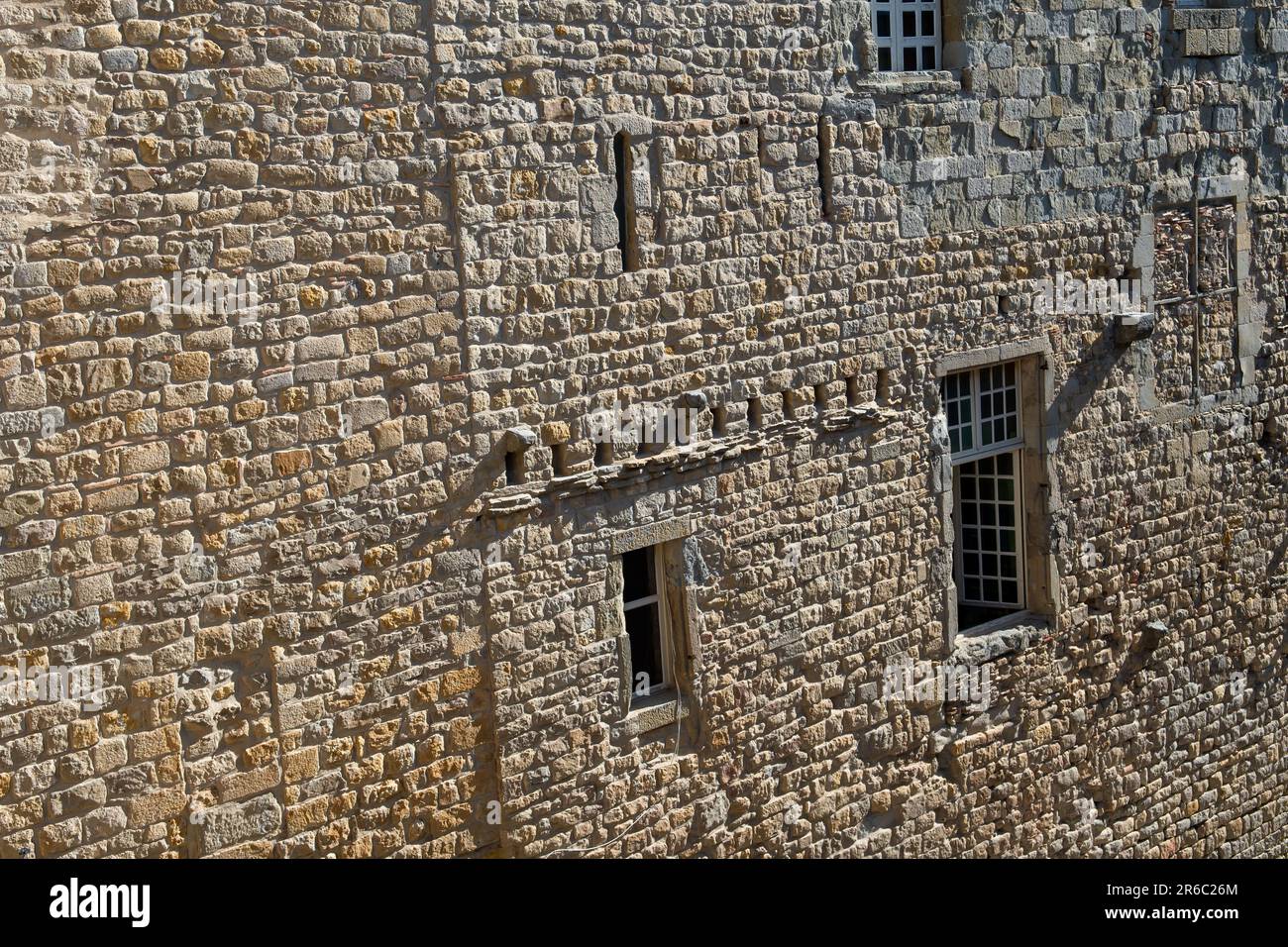 Wall With Windows In Ancient Fortress Of Medieval City Carcassonne In ...
