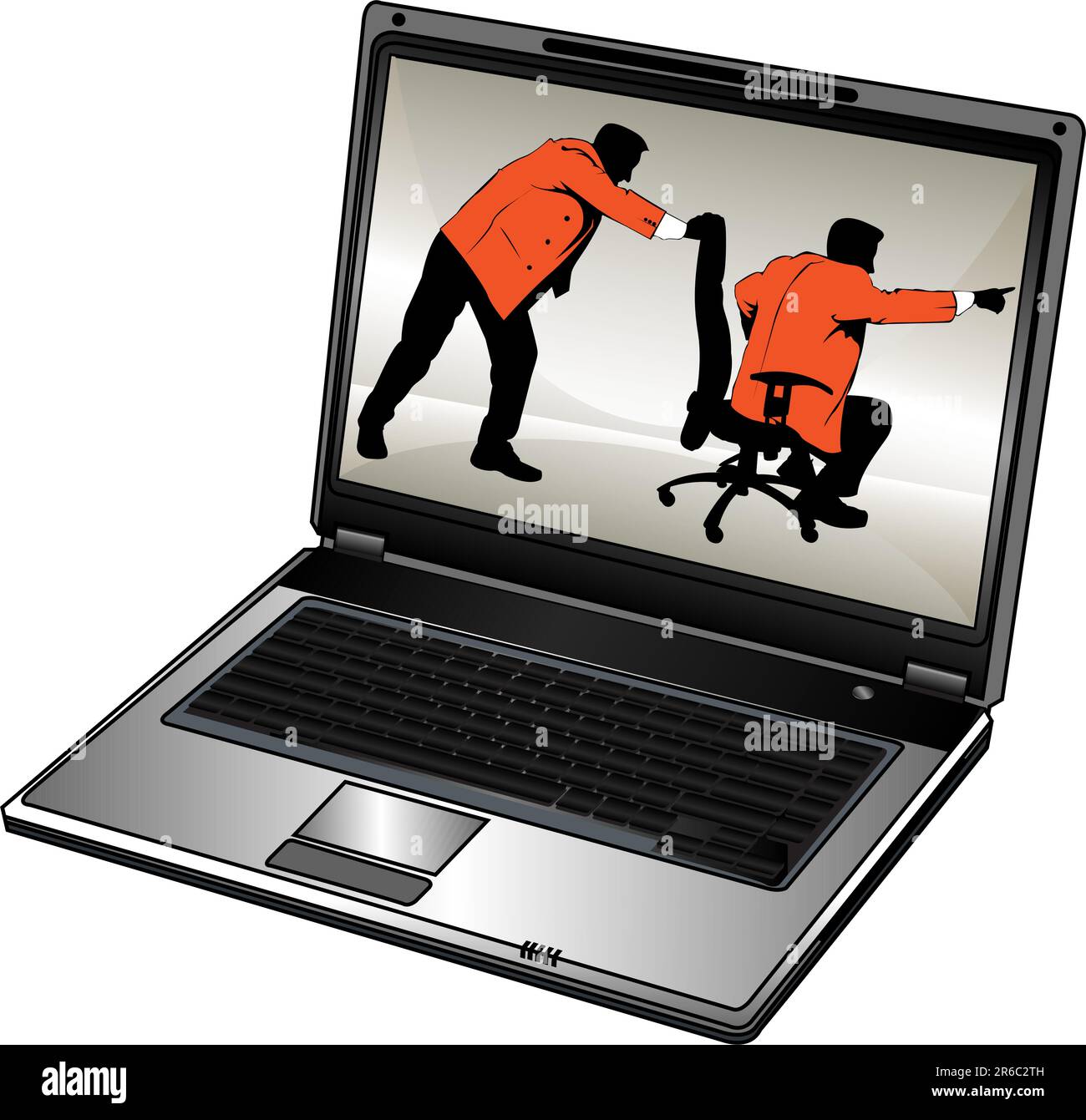 Vector humorous silhouette of businessman and opened laptop Stock ...