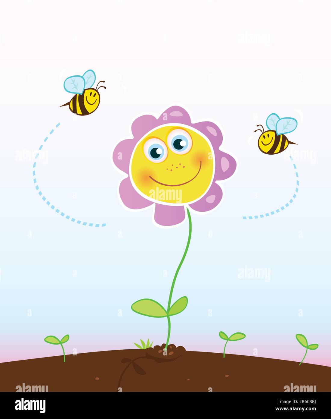 Happy garden flower with bees around Stock Vector Image & Art - Alamy