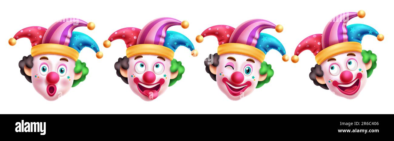 Clown character vector set design. Birthday clown and buffoon in funny ...