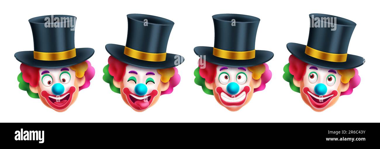 Magician clown characters vector set design. Clown and buffoon with ...