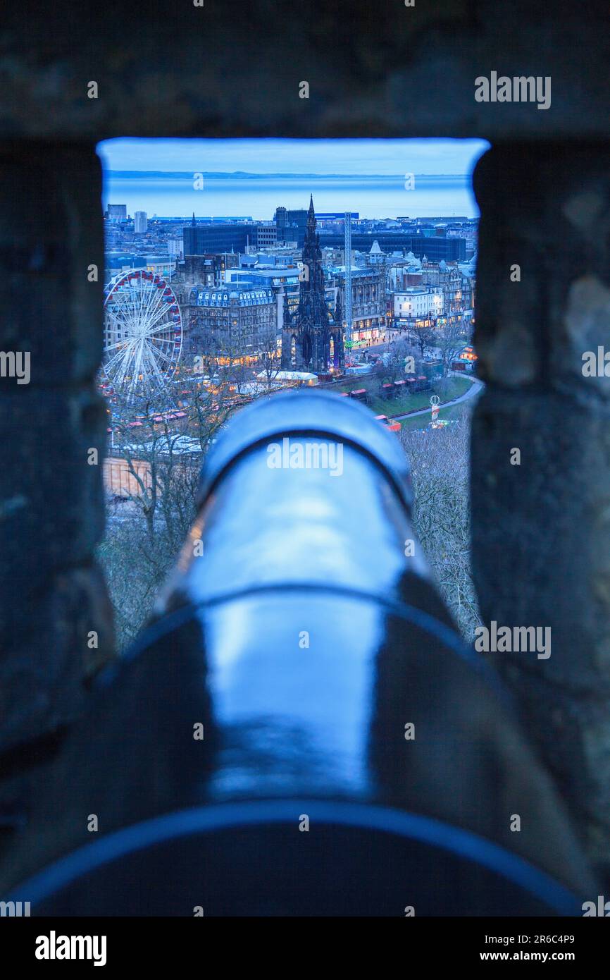 The view of Walter Scott Monument from Edinburgh Castle's cannon window ...
