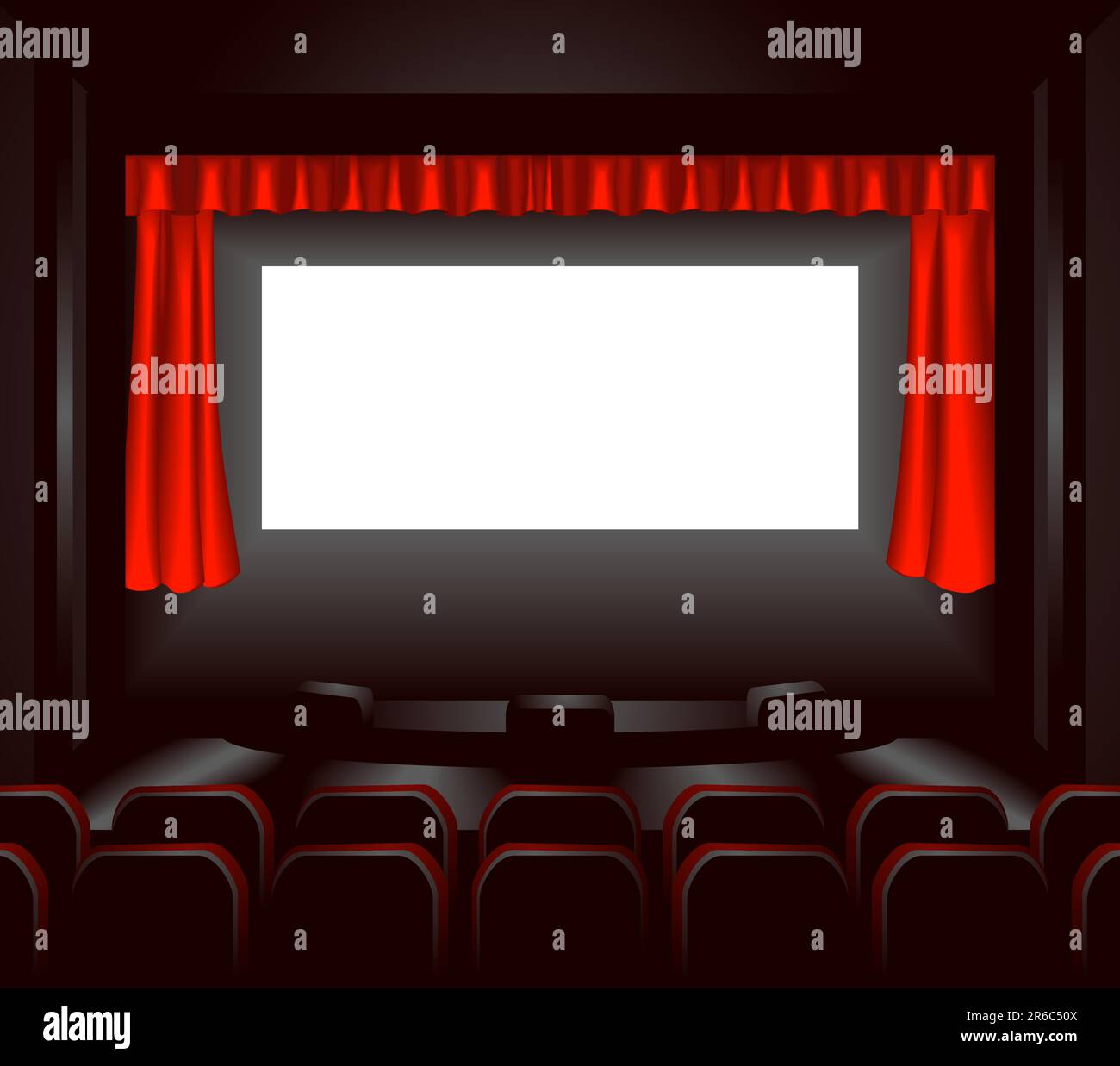 a blank cinema screen lighting up a dark movie theatre for you to place ...