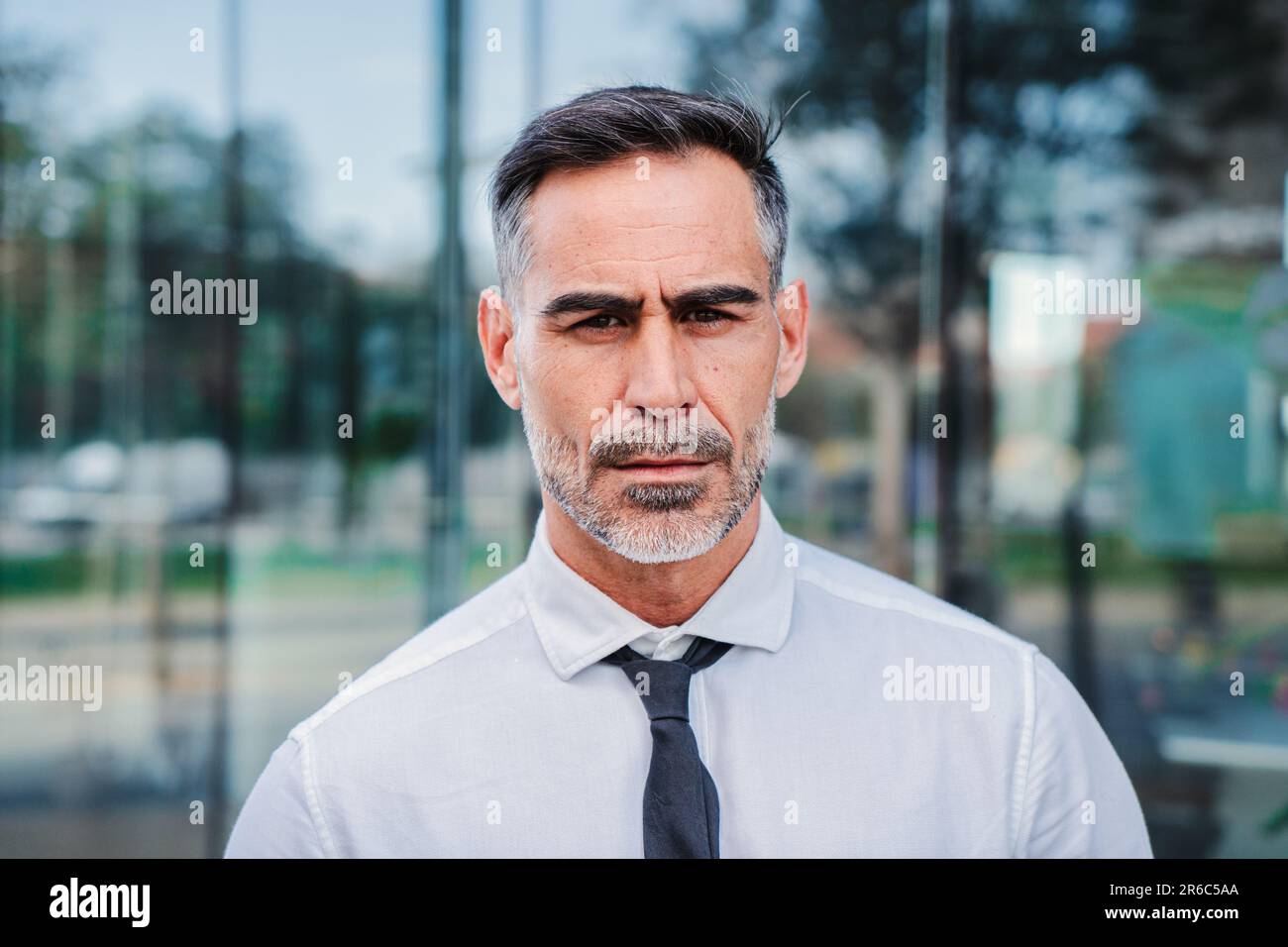 Individual close up portrait of serious mature businessman looking ...