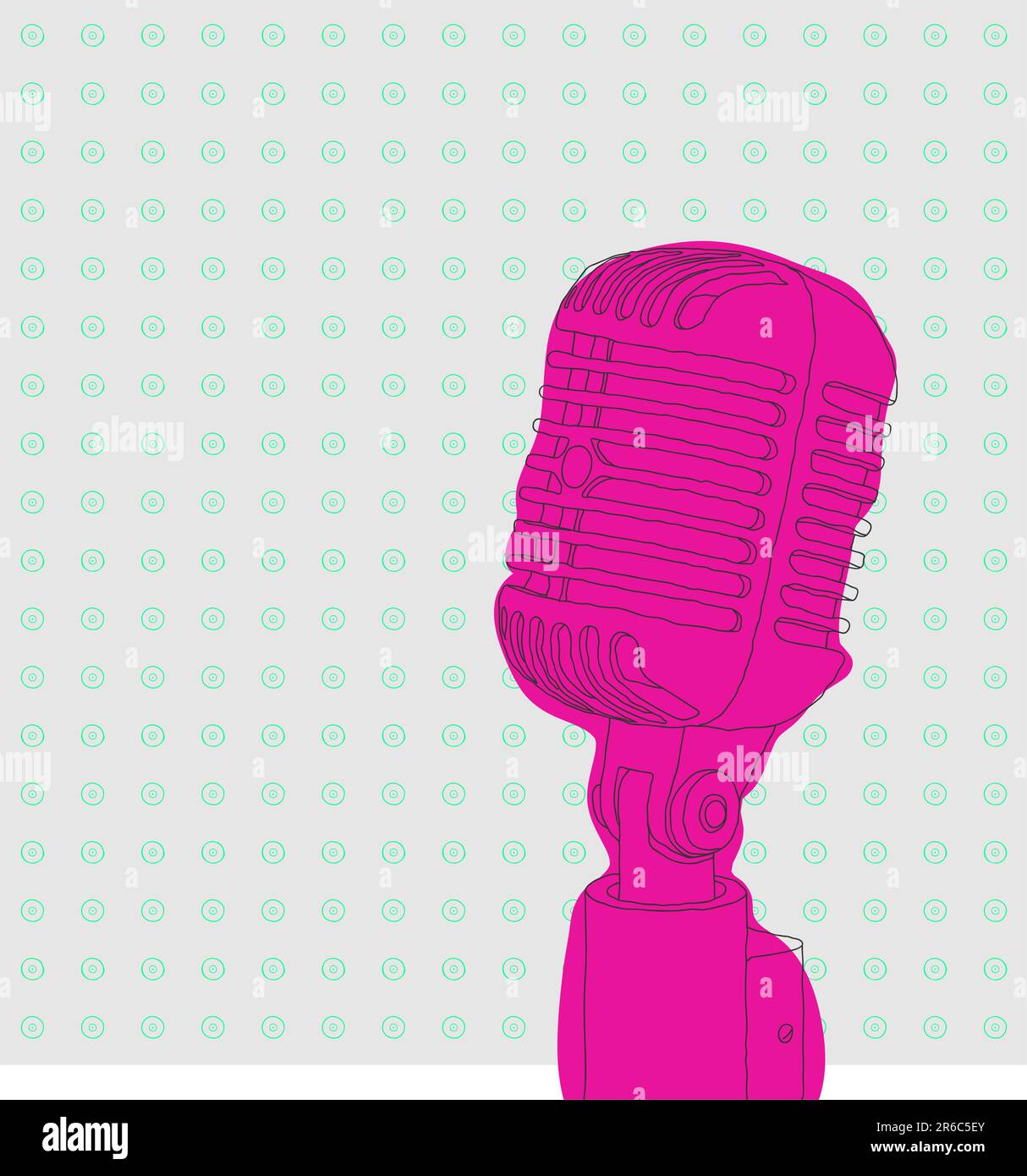 Vector hand drawn retro microphone with pattern on a gray background ...