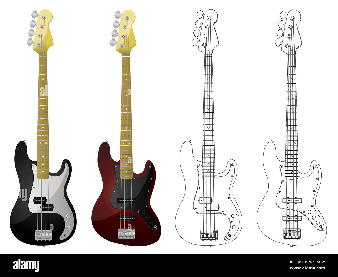 Vector isolated image of bass guitars on white background Stock Vector ...