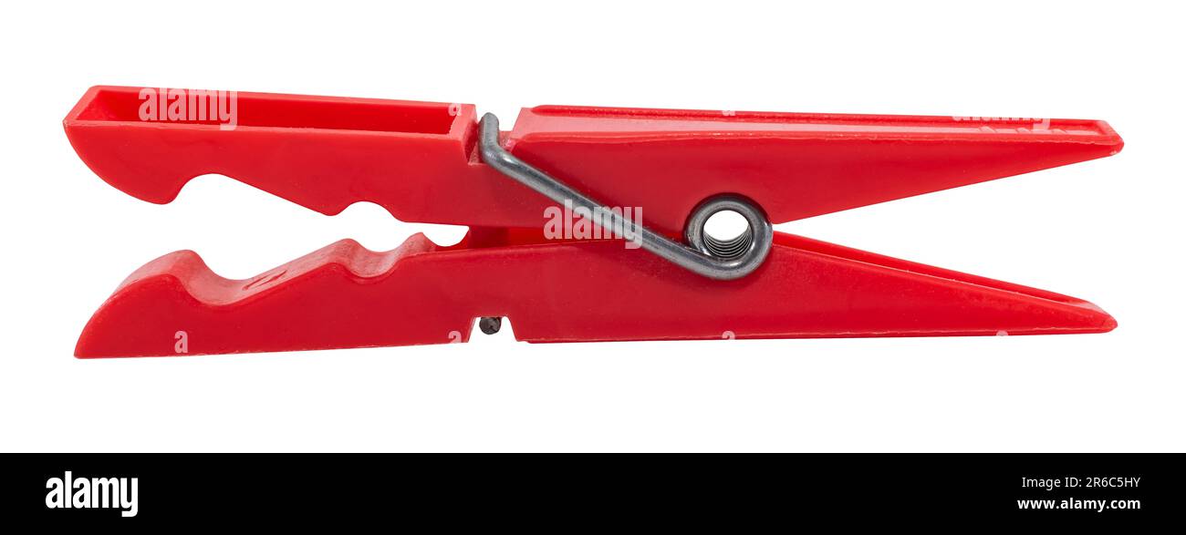 Red plastic clothespin on a white background. Pin Stock Photo - Alamy