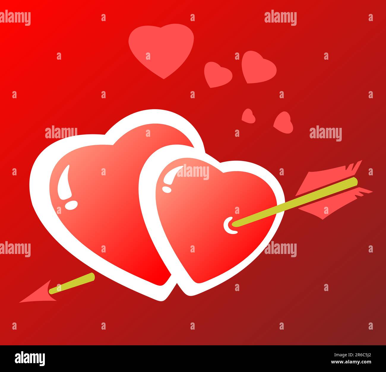 Two hearts pierced by an arrow of a cupid. Valentine's illustration ...