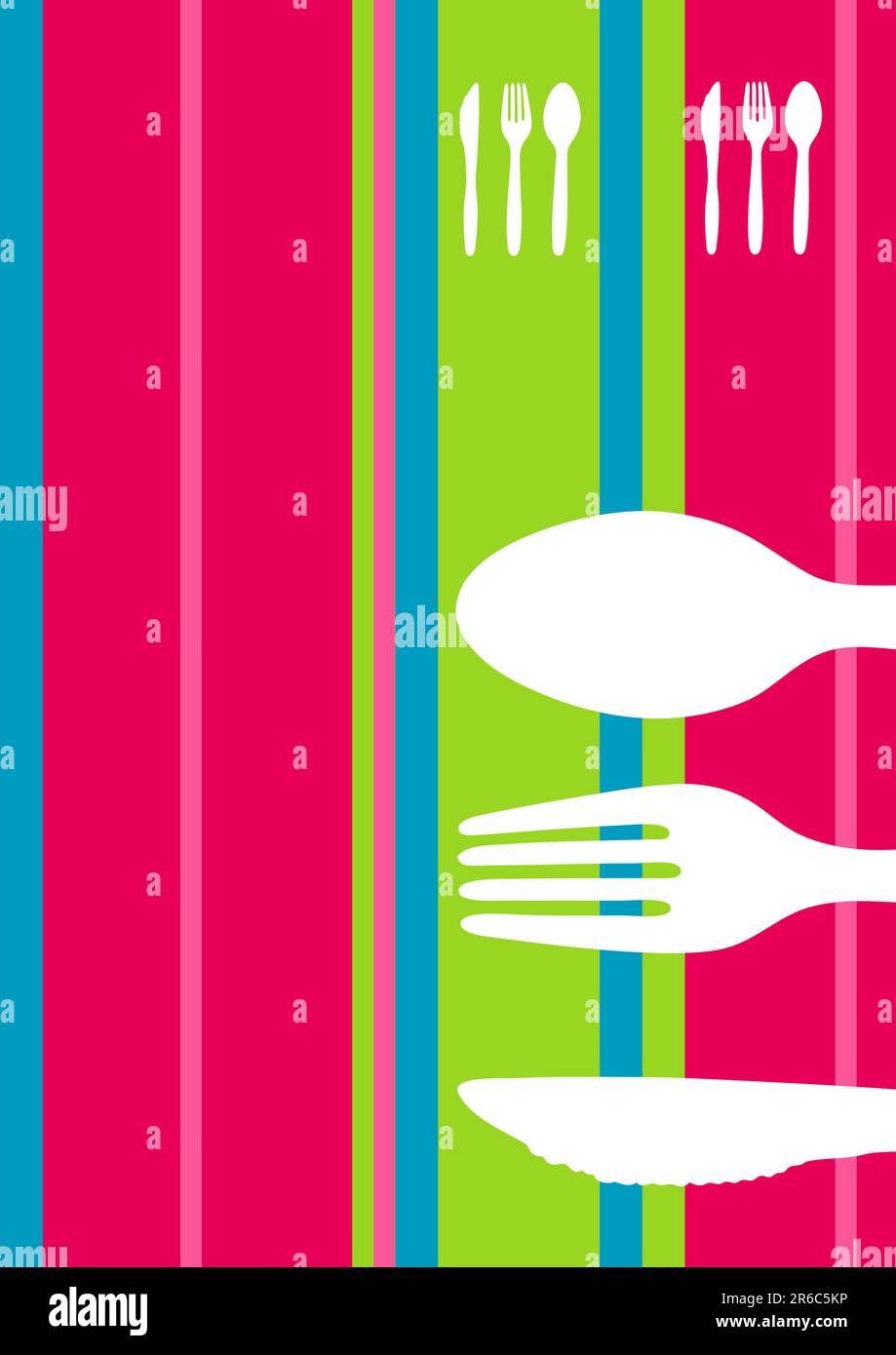 Retro striped background design with cutlery silhouette Stock Vector ...