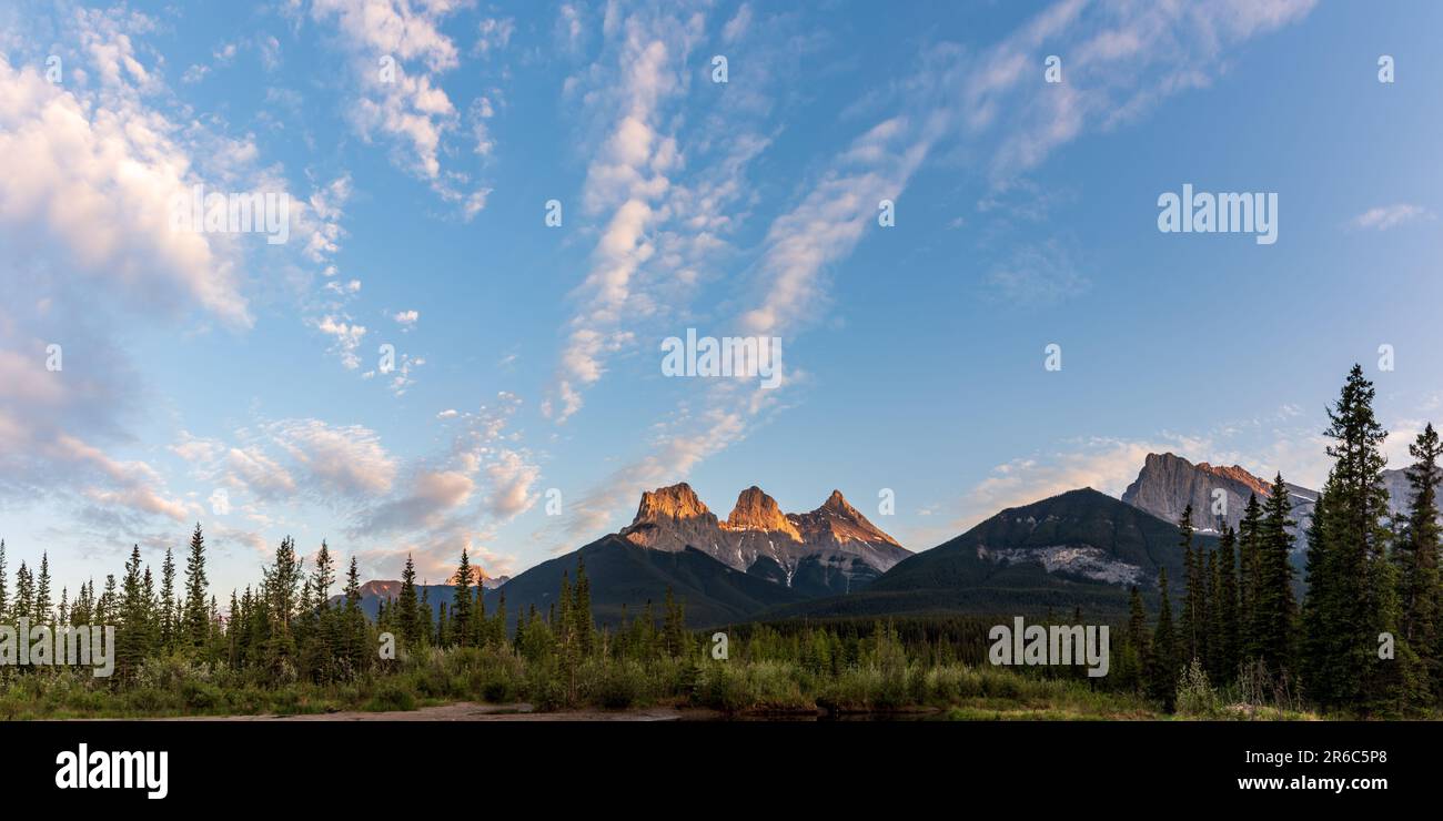 Panoramic view in Canmore, Kananaskis during summertime with huge ...