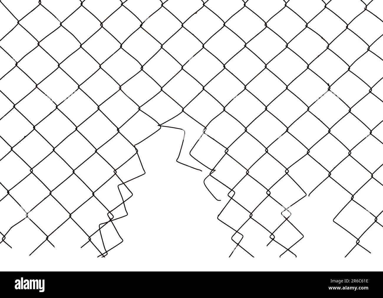 The texture of the metal mesh. Torn, destroyed, broken metal mesh on a ...